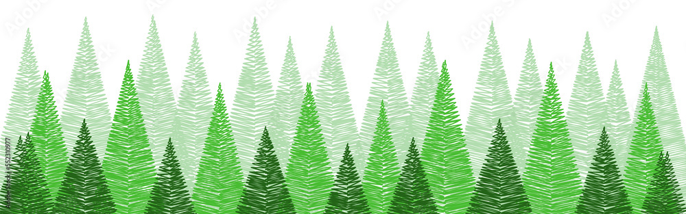 Abstract Christmas trees - transparent background. Panoramic banner ...