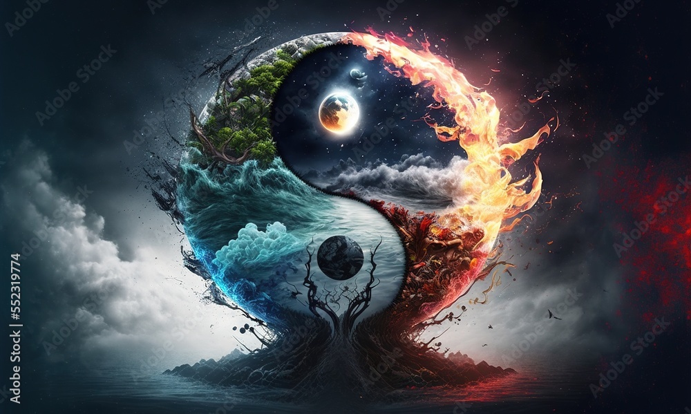 Yin Yang Water and Flame Elements Symbol Wallpaper. Earth and Universe ...
