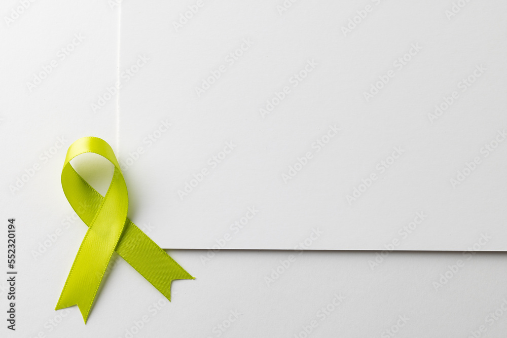 Vertical composition of light green std health awareness ribbon and ...
