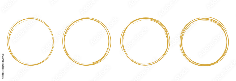 Set of geometric round gold frames isolated on white.Golden Geometrical ...
