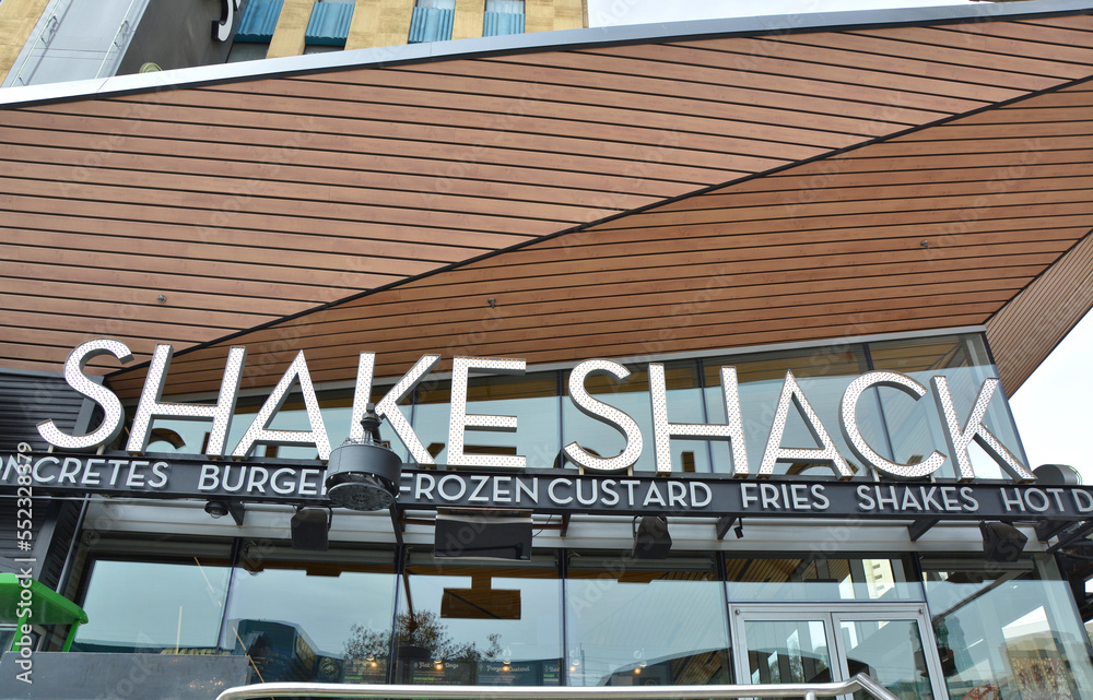 Shake Shack american restaurant logo name on the Las Vegas Boulevard ...