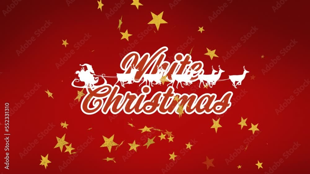 Animation of santa claus in sleigh pulled by reindeers over white ...