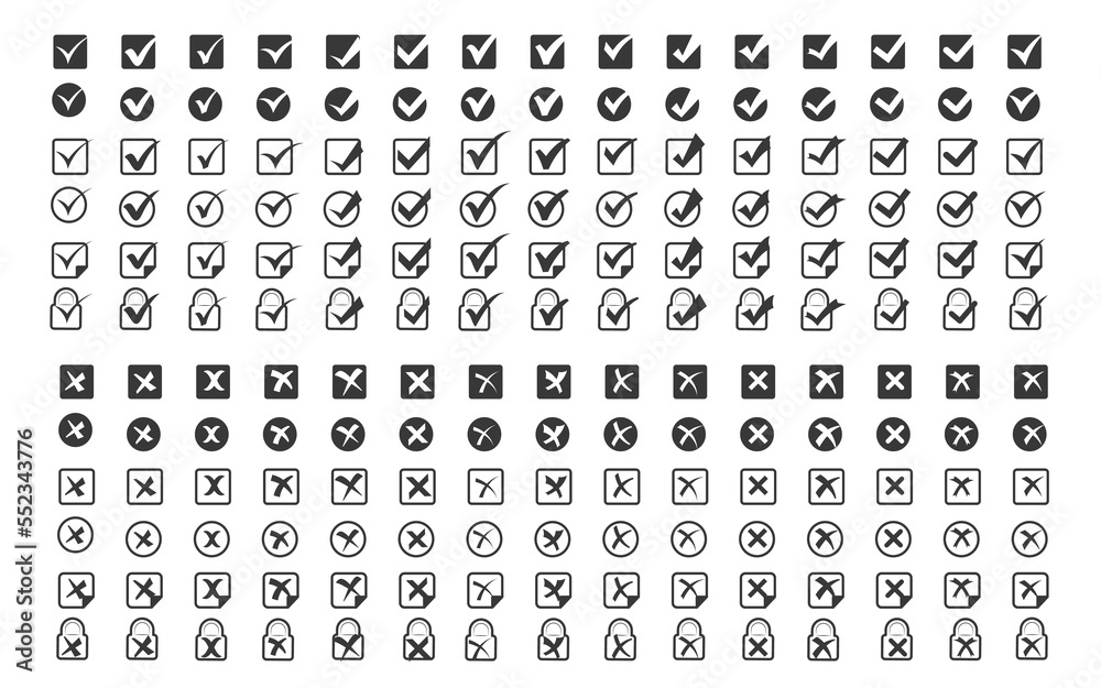 Green Check Mark And Red Cross Icon Set Collection Circle And Square Symbol Vector Illustration