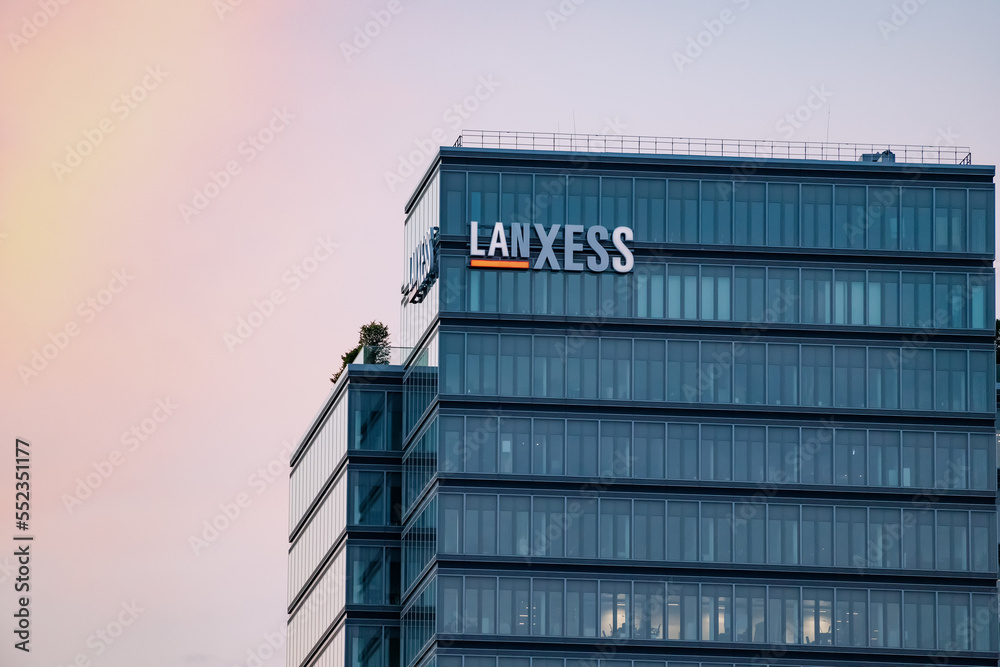 30 July 2022, Cologne, Germany: Lanxess headquarters offic building. It ...