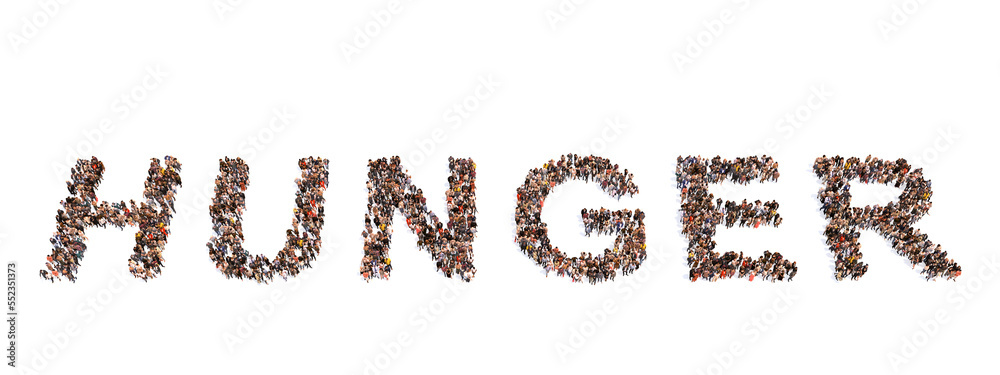 Concept conceptual large community of people forming the word HUNGER ...
