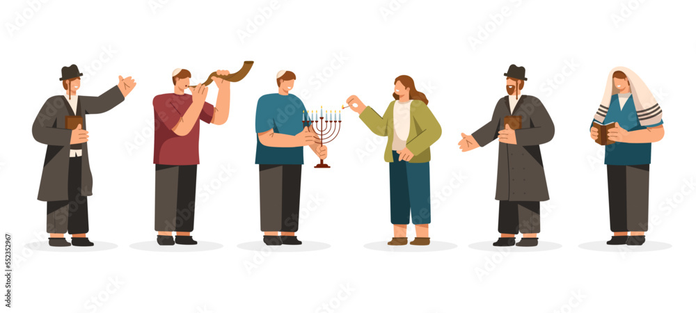 Jewish Character Set with Various Pose Vector Illustration. Jewish ...