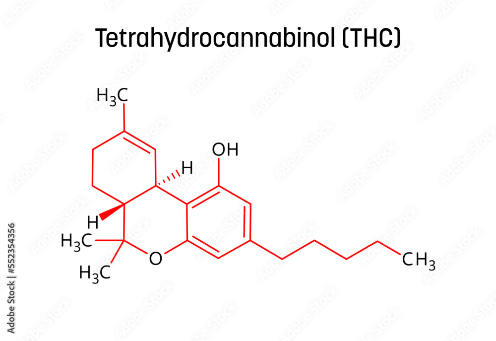 Tetrahydrocannabinol, or THC, molecular structure. Tetrahydrocannabinol ...