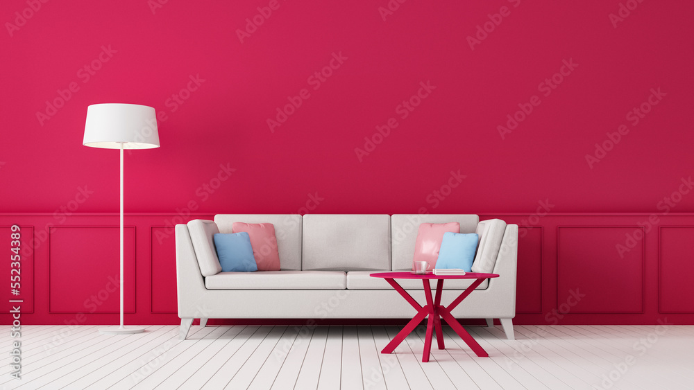 Viva Magenta room interior color of the year 2023 - 3D rendering Stock ...