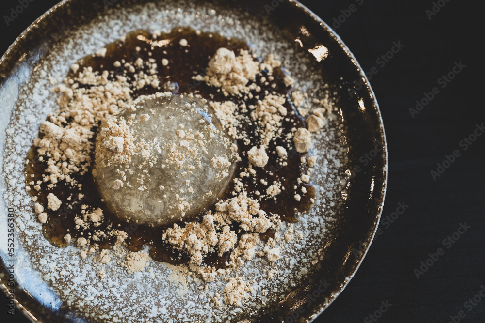 Japanese transparent mochi with sweet sauce, brown sugar, taken from ...