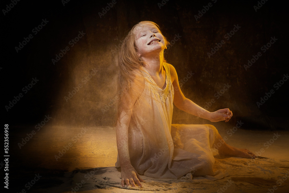 A girl in a white shirt and with long hair, looking like a ghost. A ...