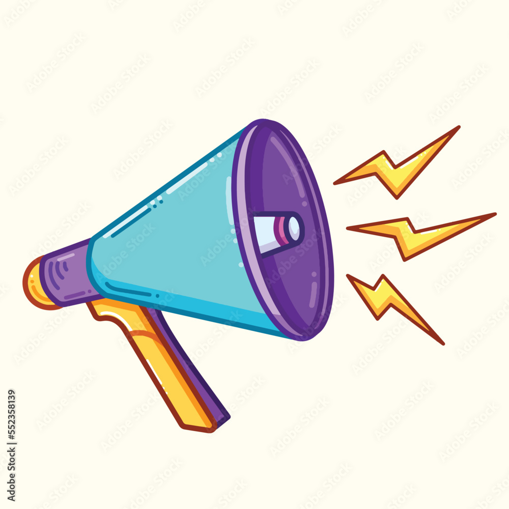 Colorful turquoise, purple, and yellow megaphone loud speaker Vector ...