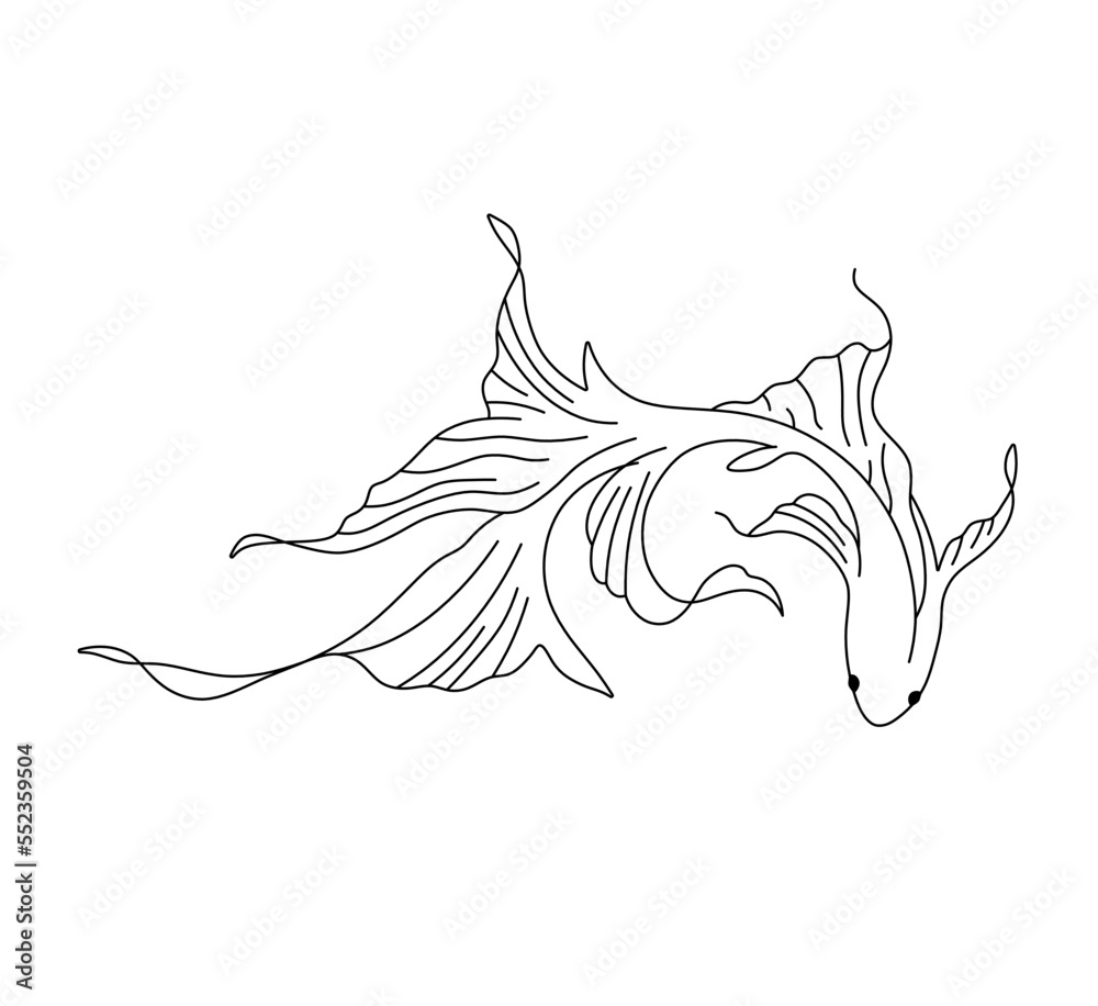 Vector isolated one beautiful aquarium fish with long tail and fins top ...