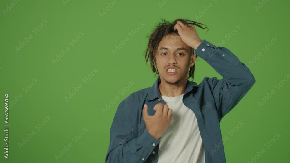 Angry Young Multicultural Curly Freelancer Student Man in Denim Shirt ...