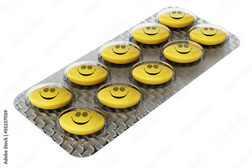 Antidepressant pills with smiling face on transparent background. Stock ...