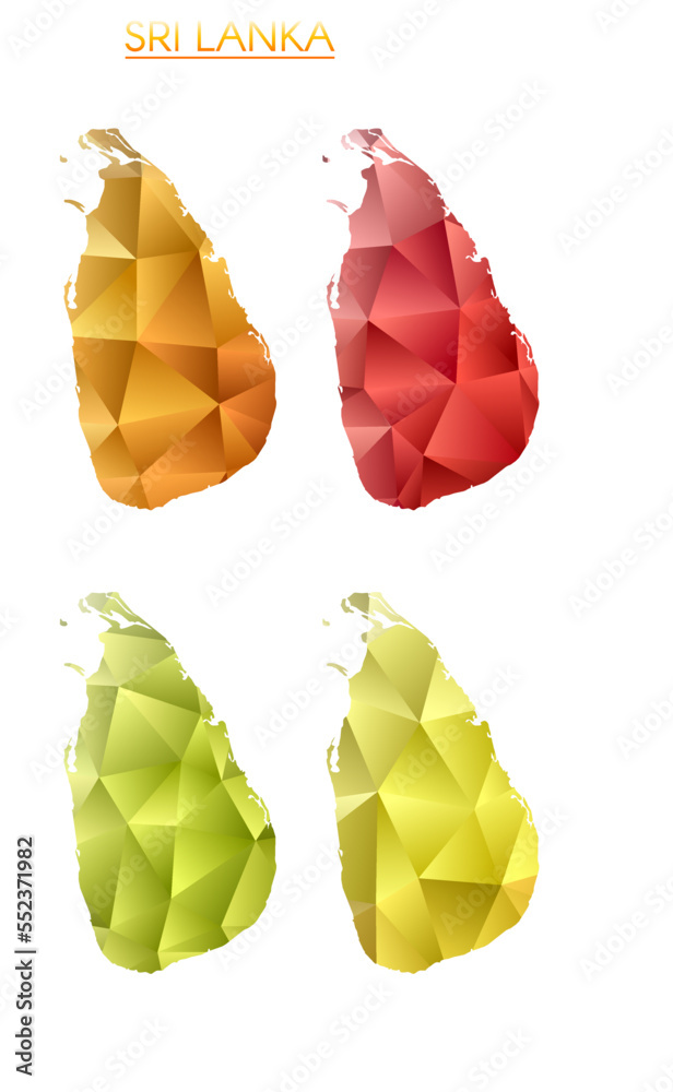 Set of vector polygonal maps of Sri Lanka. Bright gradient map of ...