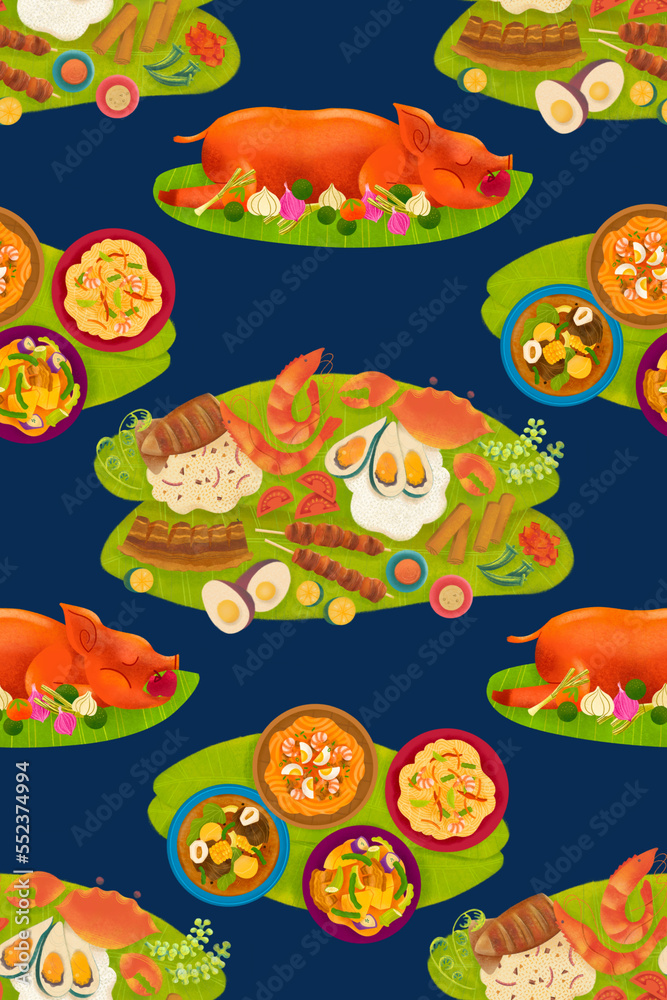 Poster Filipino lechon roasted pig, boodle food fight spread, bulalo ...