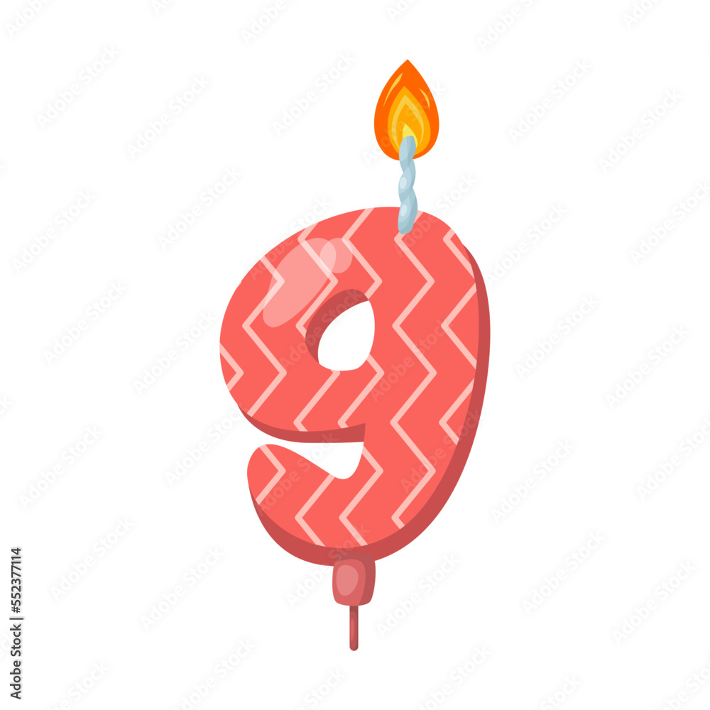Candle with number for birthday cake vector illustration. Cartoon ...