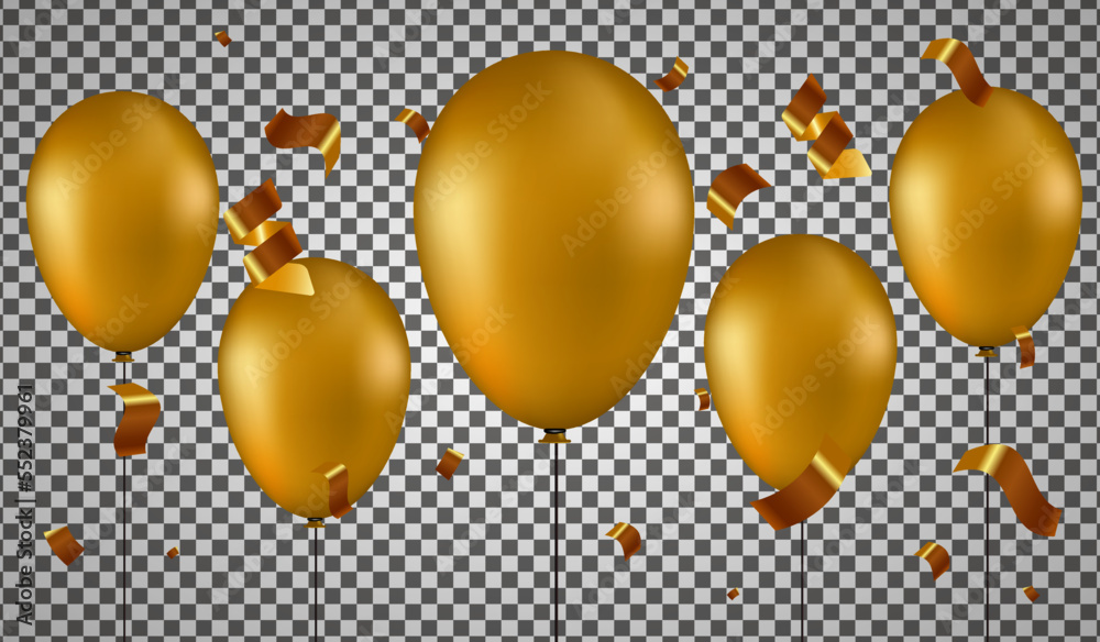 Gold confetti and Gold Balloon vector with transparent background Stock ...