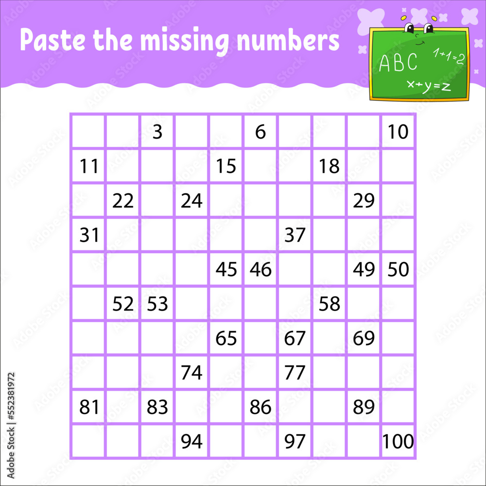 Paste The Missing Numbers From 1 To 100 Handwriting Practice Learning