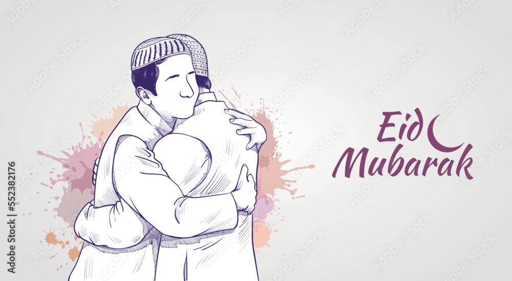 Muslim Man Hugging And Wishing To Each Other On Occasion Of Eid Eid