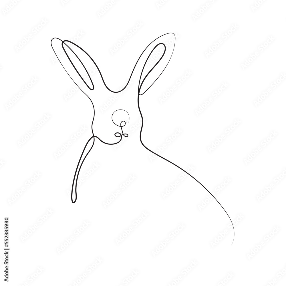 Line art of Wild hare. Modern outline drawing bunny. Easter wrapping ...