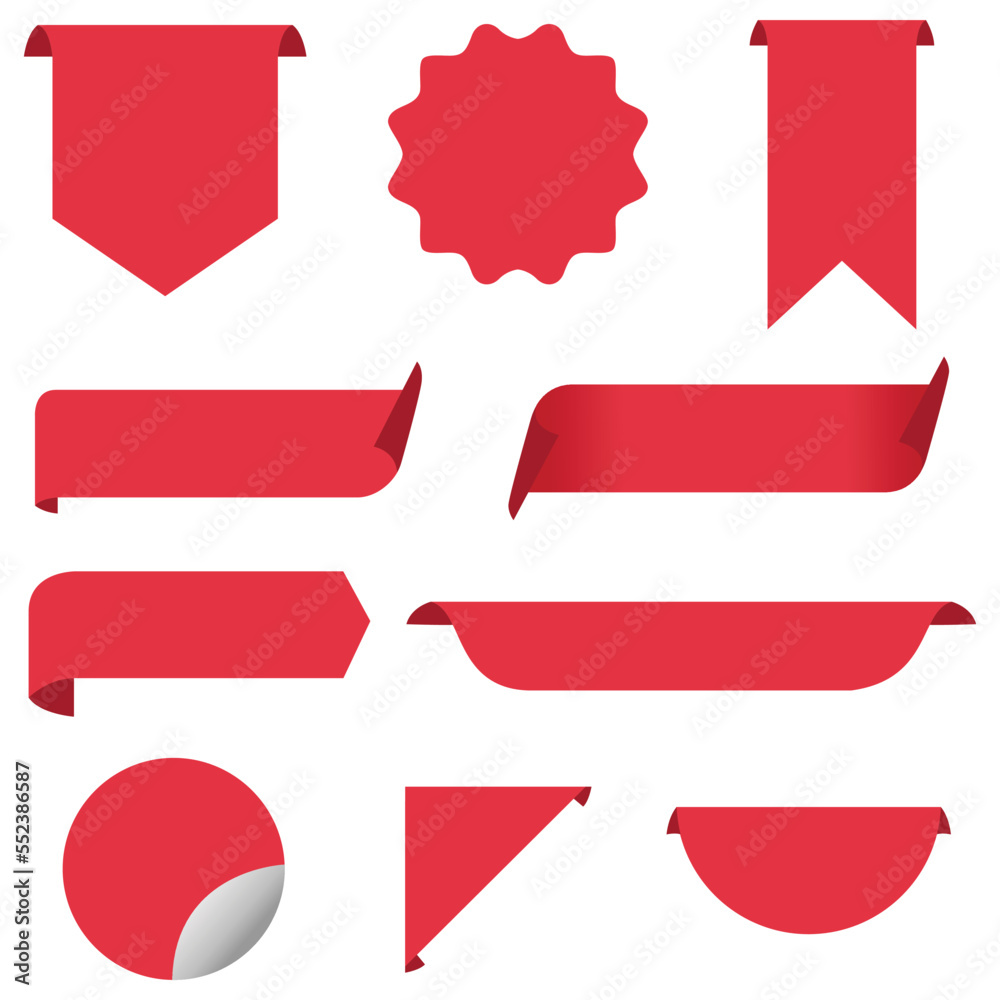 Free vector red banner sticker, blank vector simple clipart set Stock ...