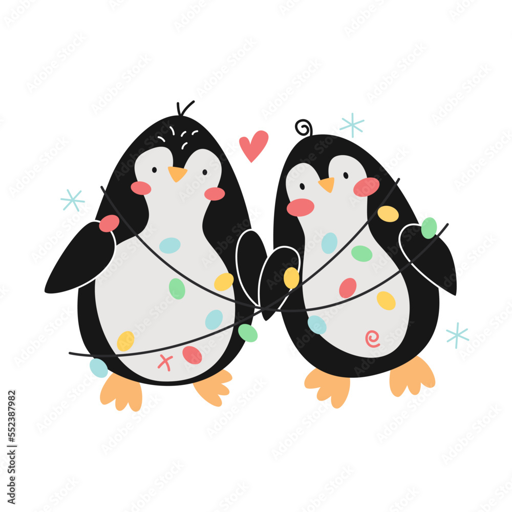 Cute couple of penguins in love, cartoon character vector illustration ...
