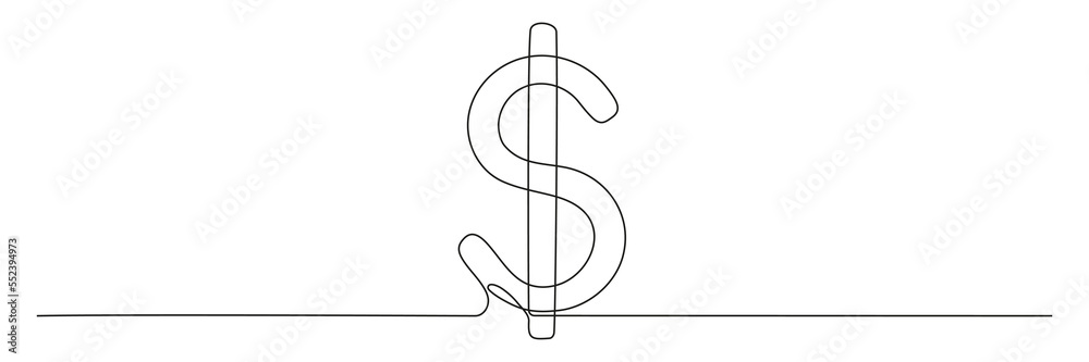 Dollar sign continuous one line drawing art. Money dollar linear symbol ...