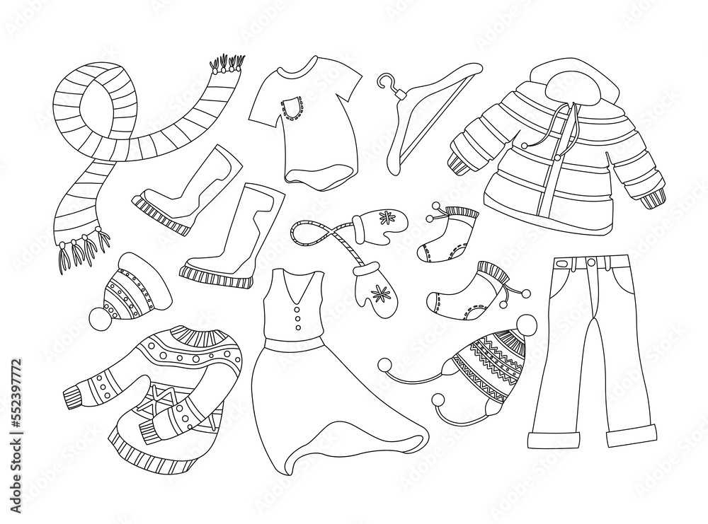 Black outline of different clothing vector illustrations set ...