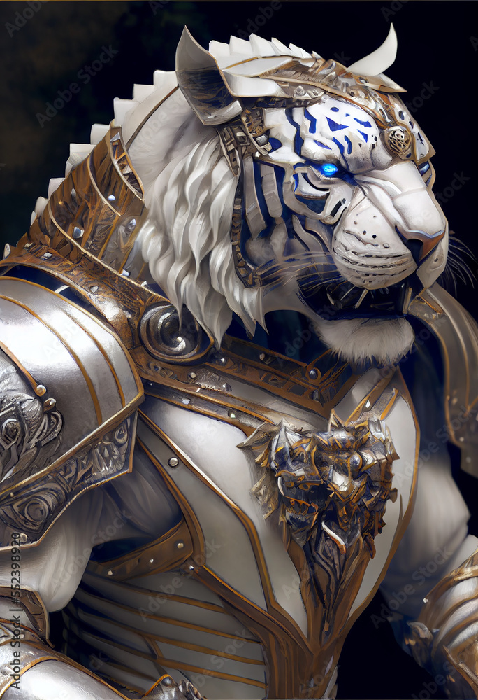 Siberian Tiger In Paladin Armor Generative Art Stock Illustration Adobe Stock