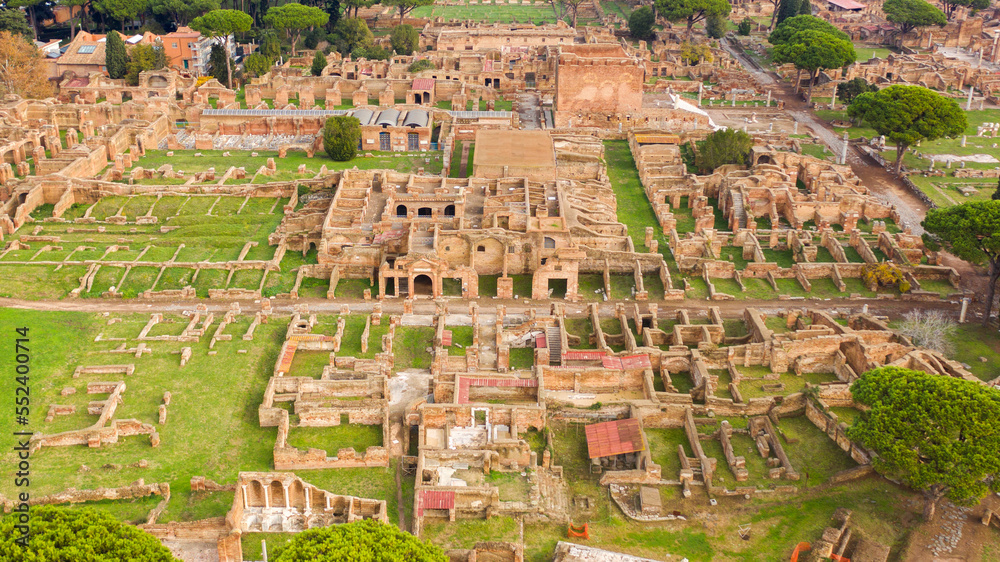 Aerial view of the Horrea Epagathiana et Epaphroditiana, historic ...