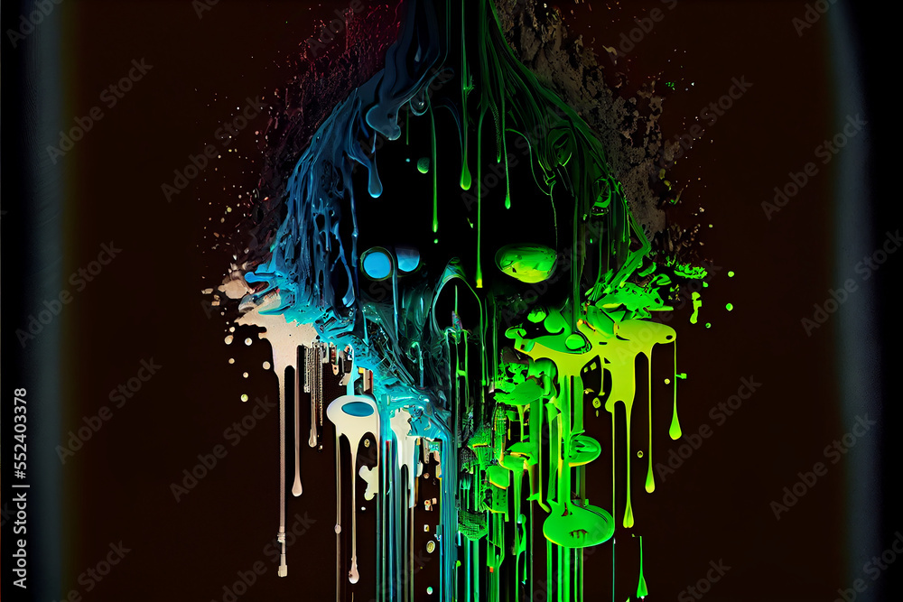 Skull melting into multiple colors of ooze generative art Stock ...