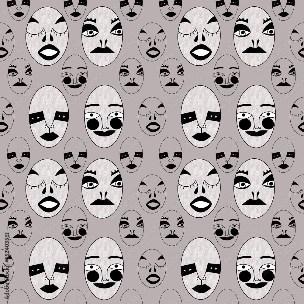 a large number of strange unreal faces with different facial ...