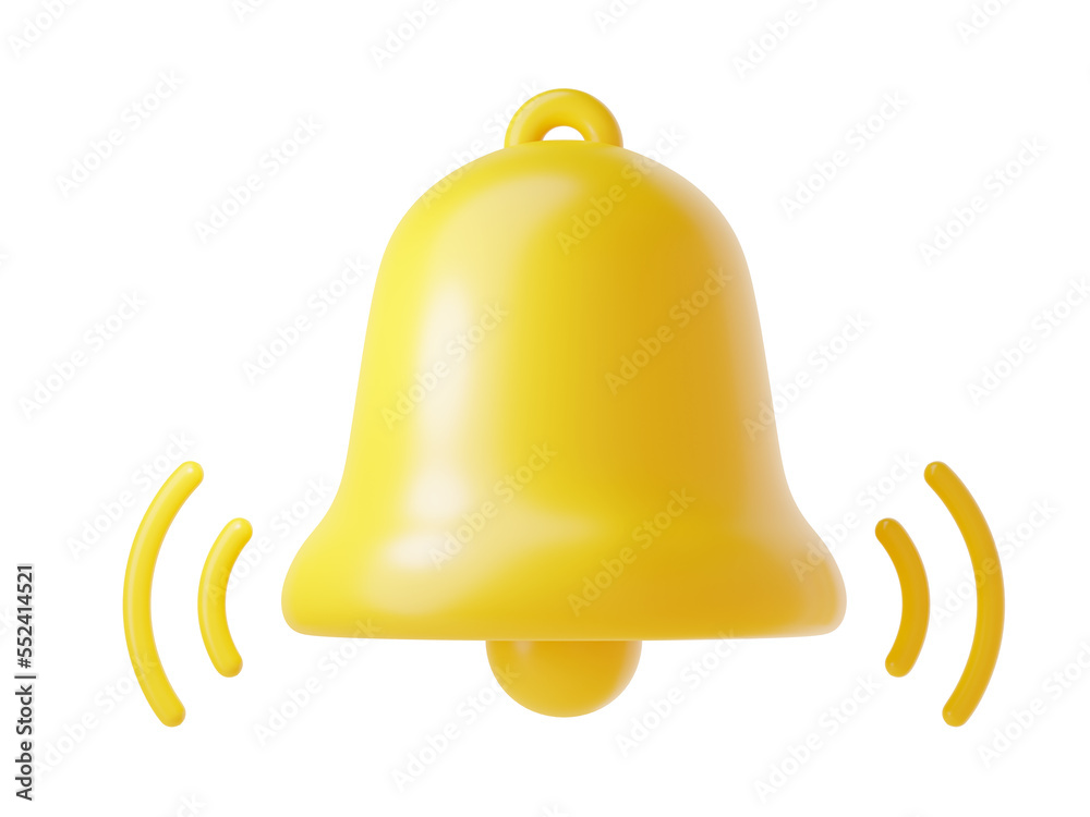 Notification bell icon 3d render - cute cartoon illustration of simple ...