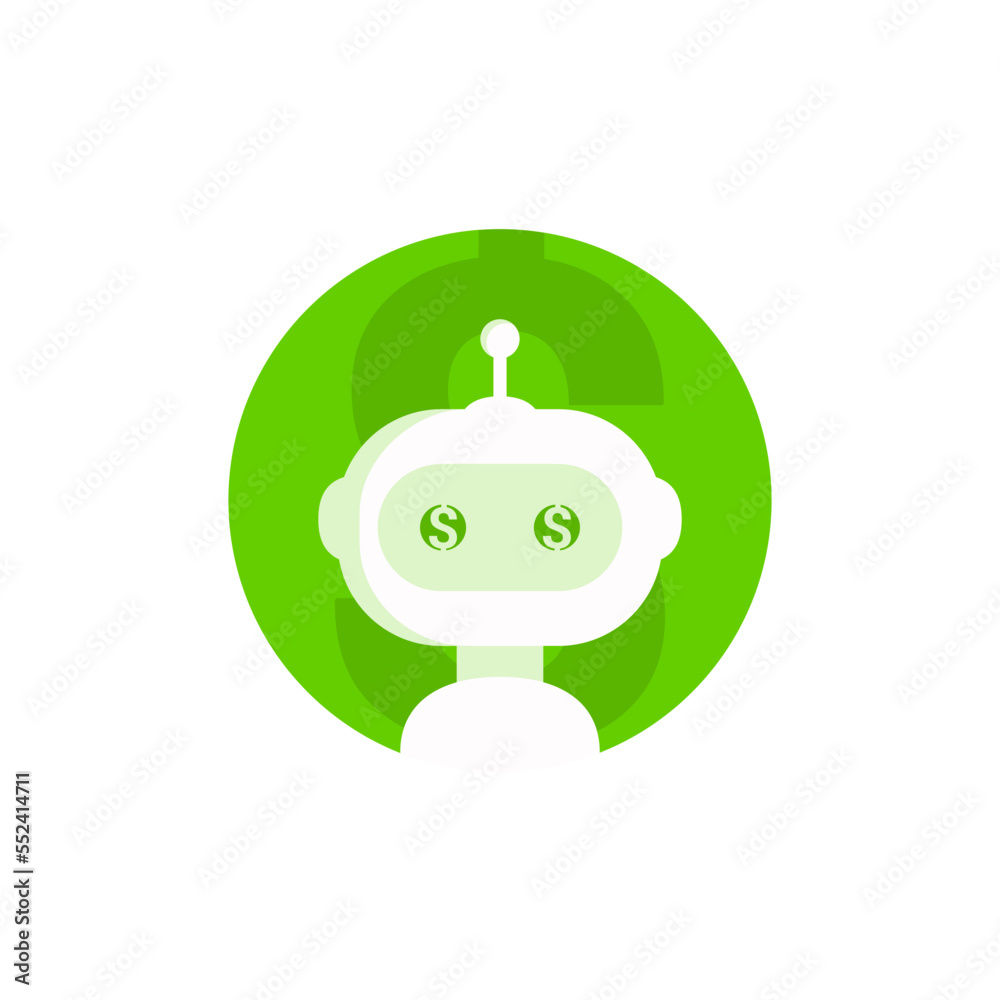 Money robot icon. Trade bot symbol. Currency exchange bot icon. Money ...