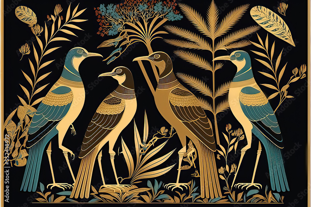birds with ancient Egyptian art style, pattern (4),mysterious, Generate ...