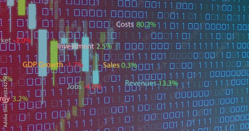 Animation of binary codes over multiple text with numbers and ...