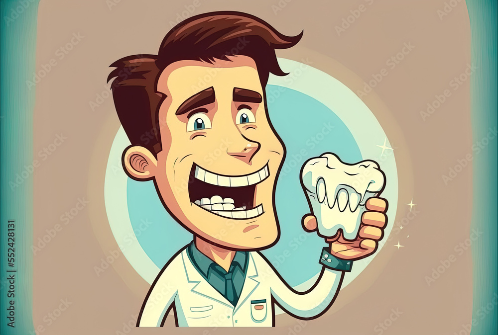 the idea of dental care. The dentist displays a tooth in his palm ... the idea of dental care. The dentist displays a tooth in his palm ...