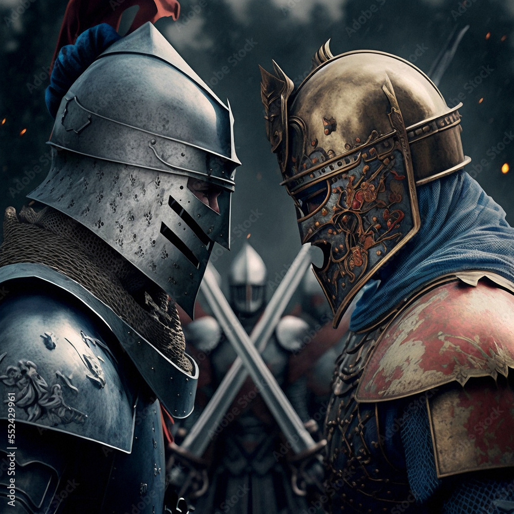 Clash of two armies, clash of two knights, The Middle Ages war Stock ...