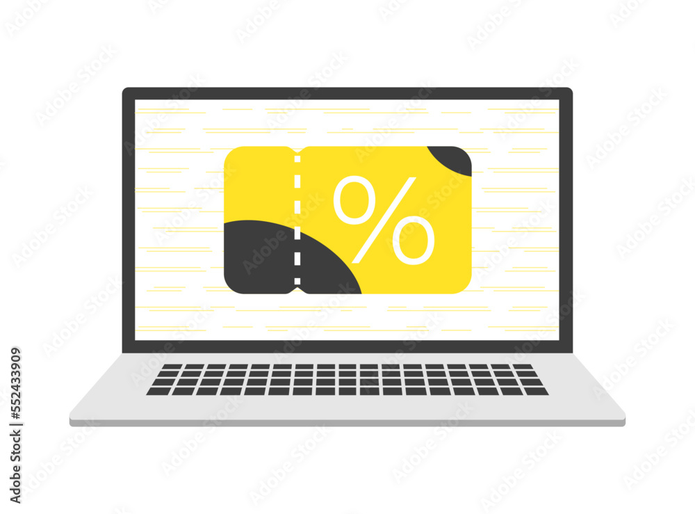 Digital voucher on laptop screen. Concept illustration flat design ...
