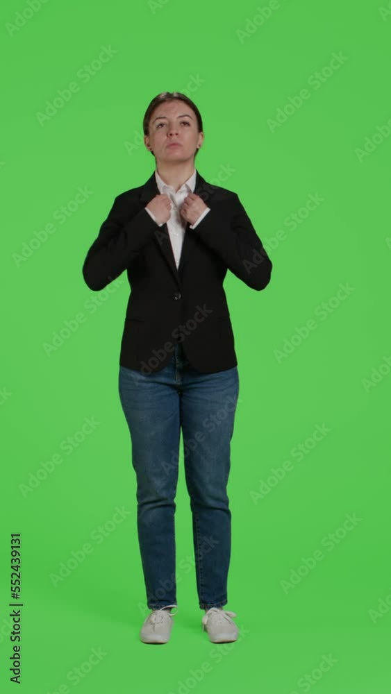 Vertical video: Front view of young businesswoman acting confident ...