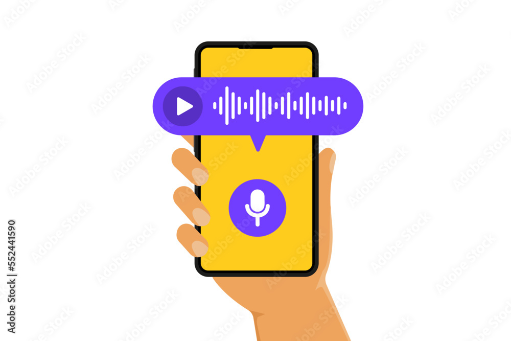 Voice and audio messages. Smartphone with voice messages on screen ...