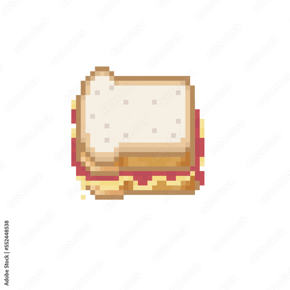 Vetor de Jam and butter sandwich, pixel art food do Stock | Adobe Stock