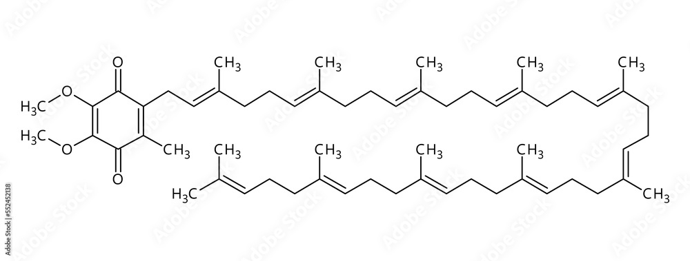 Coenzyme Q10 molecular structure. Coenzyme Q10, ubiquinone or CoQ10, is ...