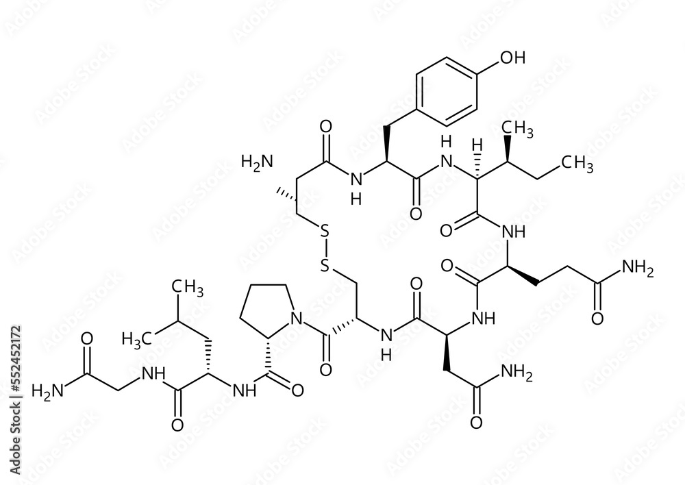 Oxytocin molecular structure. Oxytocin, the hormone of love, produced ...