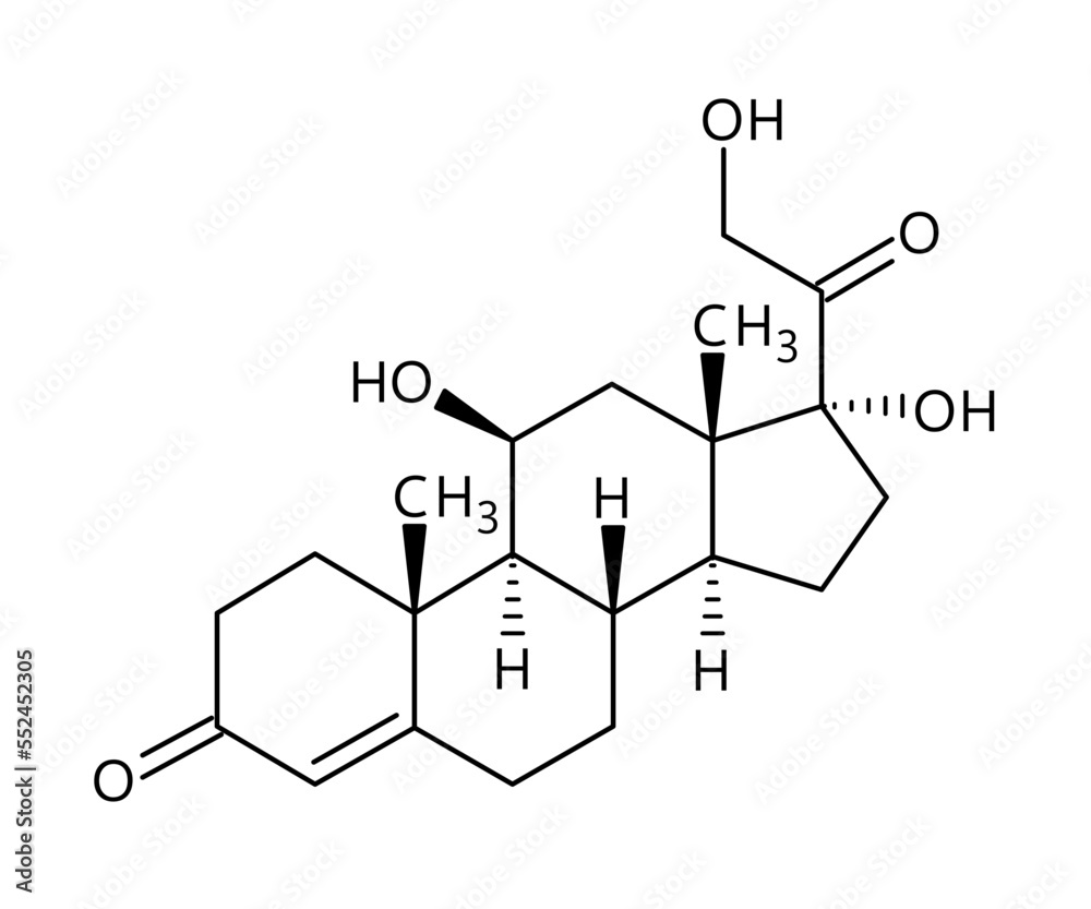 Cortisol molecular structure. Cortisol is a steroid hormone regulating ...