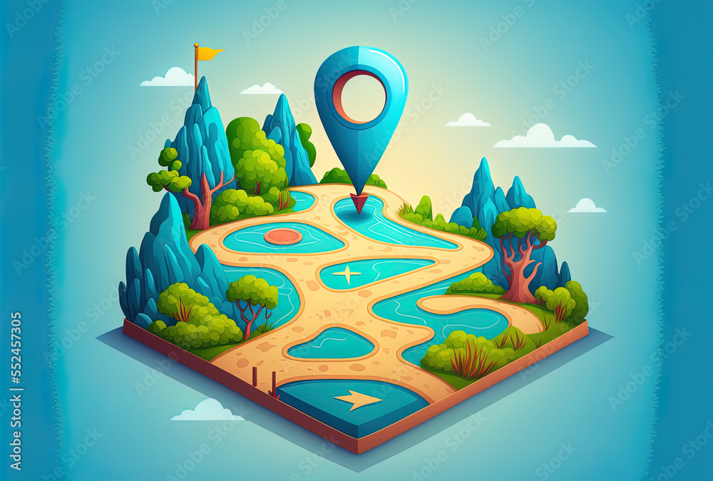 On a position place background with locate route mark journey ...