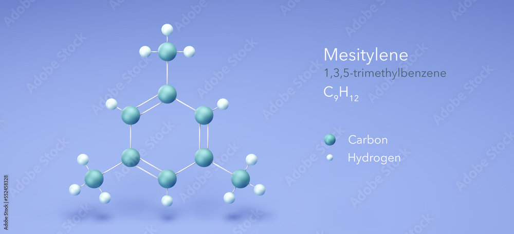 mesitylene, molecular structures, 1,3,5-trimethylbenzene 3d model ...