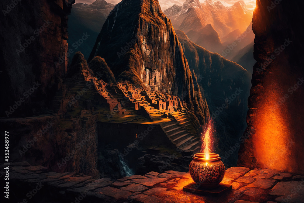 Machu Picchu, Peru, home to a stunning fire. Generative AI Stock ...