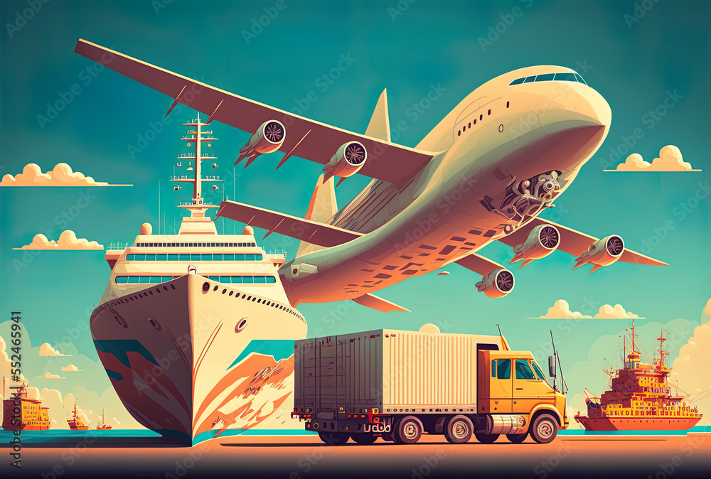 ภาพประกอบสต็อก Conceptual transportation of freight and goods using a ...